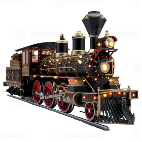 Illuminated Black And Red Vintage Steam Train Engine 53019715 Png