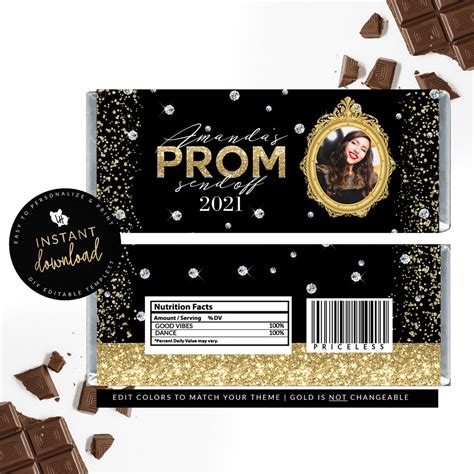 Gold Prom Candy Bar Label Prom Candy Bar Label Printable Candy Bar Label Gold Prom Favors