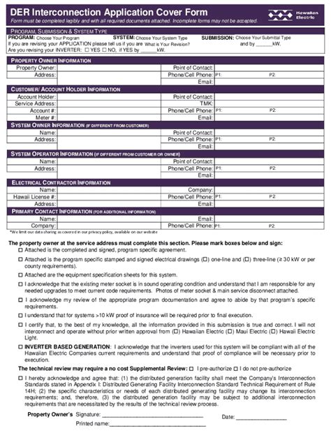 Fillable Online Der Interconnection Submittal Package Standard Interconnection Header Fax