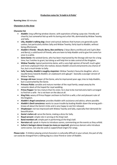 Aladdin A Pickle Primary School Play Script Teaching Resources