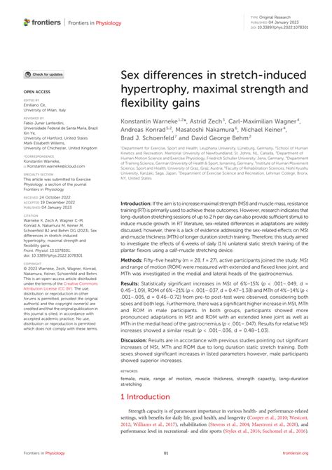 Pdf Sex Differences In Stretch Induced Hypertrophy Maximal Strength