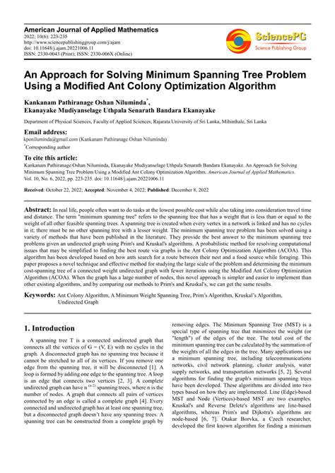 pdf an approach for solving minimum spanning tree problem using a modified ant colony