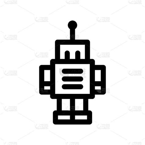 机器人图标。前视图。黑色轮廓线轮廓。矢量简单的平面图形插图。在白色背景上孤立的物体。隔离。素材 花瓣网