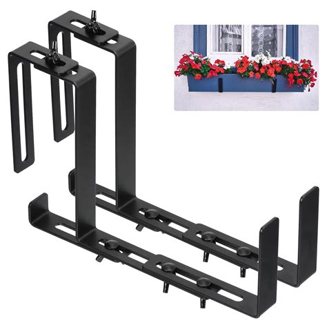 Uxcell Deck Railing Adjustable Planter Box Brackets 6 To 12 5 Iron Flower Box Wall Mounting