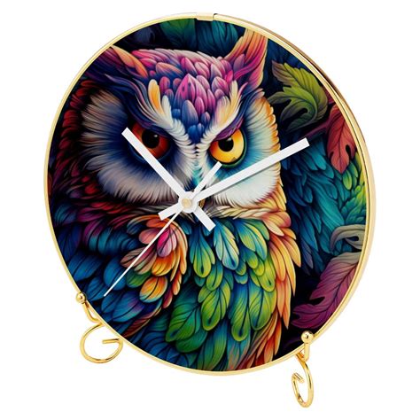 Ownta Nighthawk Pattern Round Printed Wall Clocks With Hooks And Gold