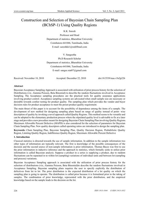 Pdf Construction And Selection Of Bayesian Chain Sampling Plan Bchsp