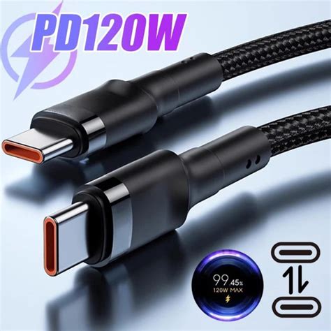 120W Dual Type C Nylon Braided Super Fast Charging Data Cable USB C To Type C Male To Male Quick
