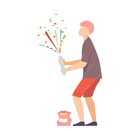 Premium Vector Young Man Explode The Firecracker With Confetti Vector