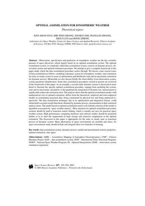 Pdf Optimal Assimilation For Ionospheric Weather Theoretical Aspect