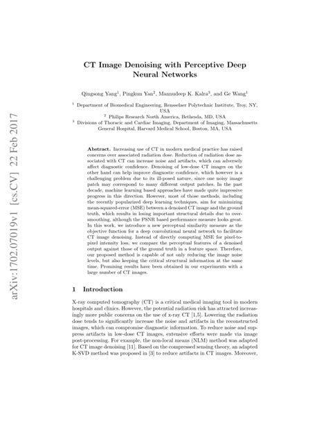 Pdf Ct Image Denoising With Perceptive Deep Neural Networks