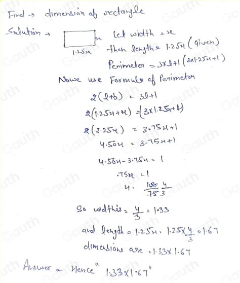 Solved A Rectangle S Length Is Times Its Width Its Perimeter Is Times The Length Plus