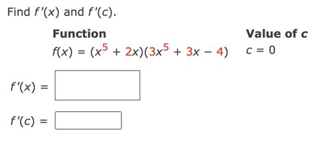 solved find f x ﻿and f c ﻿function value