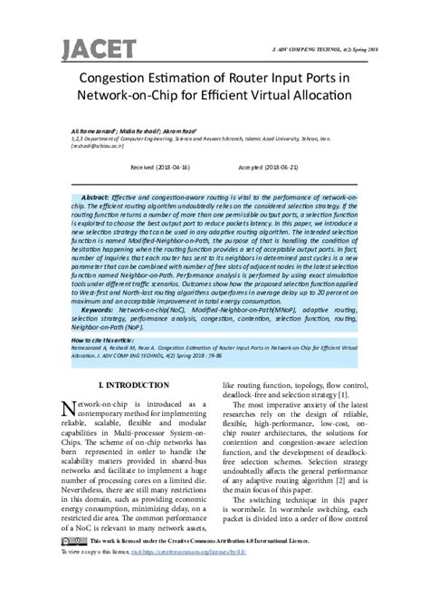 Pdf Congestion Estimation Of Router Input Ports In Network On Chip
