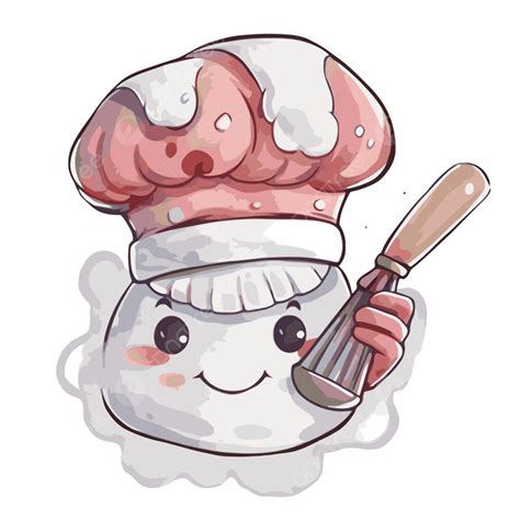 요리사와 요리사 모자 클립 아트로 옷을 입고 귀여운 작은 마시멜로 벡터 만화 수채화 베이킹 절연 스티커 디자인 상표 Png 일러스트 및 벡터 에 대한 무료 다운로드