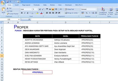 Belajar Excel Dengan Fungsi Text Proper