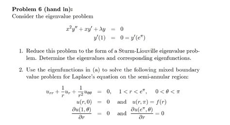 Solved Problem 6 Hand In Consider The Eigenvalue Problem 22y Xy