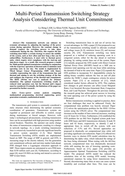 Pdf Multi Period Transmission Switching Strategy Analysis Considering Thermal Unit Commitment