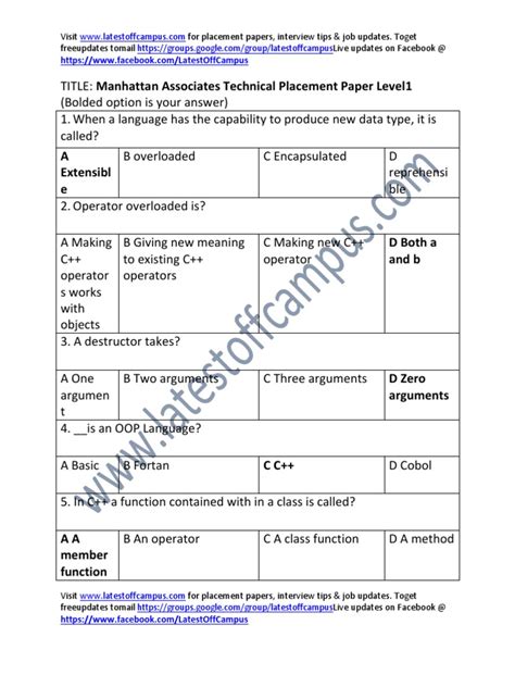 manhattan associates technical placement paper level1 pdf network