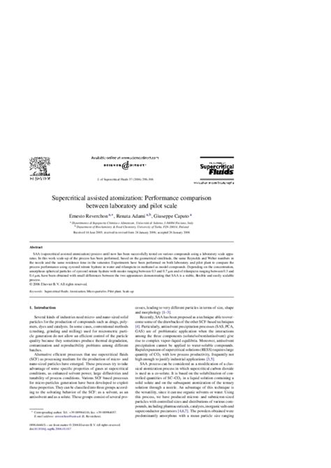 Pdf Supercritical Assisted Atomization Performance Comparison Between Laboratory And Pilot Scale