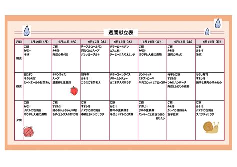 週間献立表2019 6 10 グループホームあみ