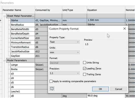 Exported Sheet Metal Thickness Parameter Of An Inventor Ipart Is Shown