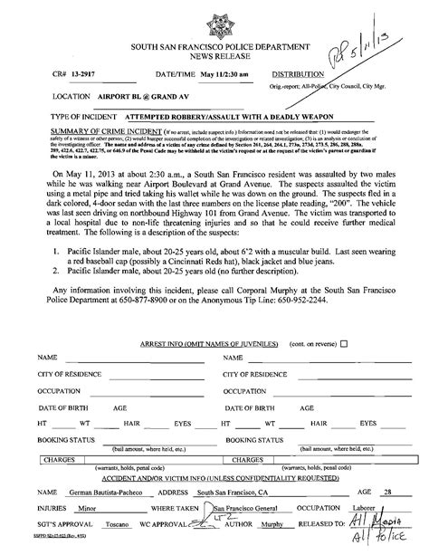 Ssfpd Report Attempted Robbery And Assault With A Deadly Weapon