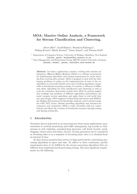 moa massive online analysis a framework for stream classification