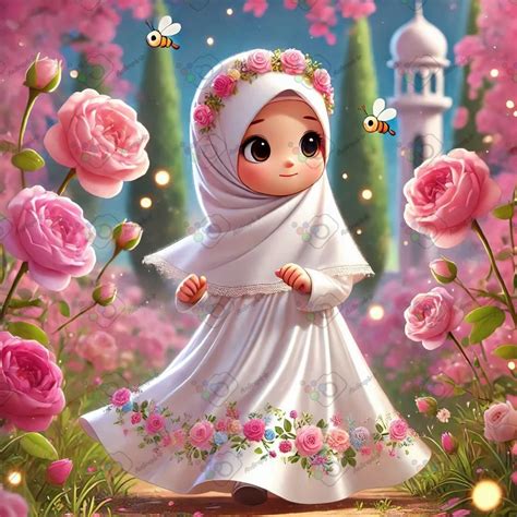 بک گراند کودکانه دختر کوچولوی ناز با حجاب در باغ گل رز کد 43631 ویژه عکس گراف عکس گراف