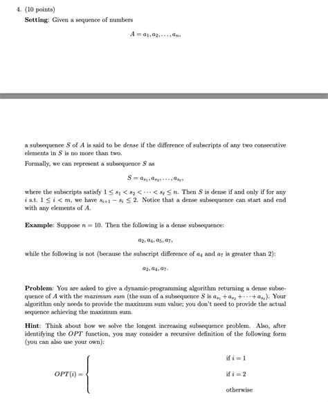 solved 4 10 points setting given a sequence of numbers