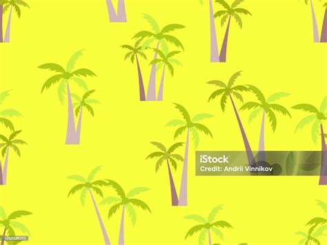 노란 배경에 야자수 원활한 패턴 열대 정글 광고 엽서 포스터 및 배너에 대한 이국적인 배경 벡터 일러스트레이션 벡터에 대한 스톡 벡터 아트 및 기타 이미지 Istock