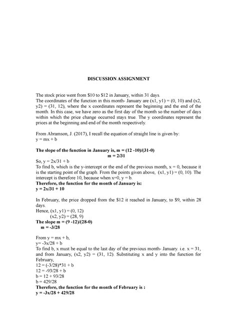 Math 1201 Discussion Assignment Unit 2 Discussion Assignment The Stock Price Went From 10 To