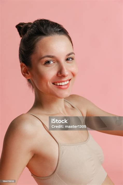 Closeup Portrait Of Young Beautiful Girl Without Makeup Isolated Over