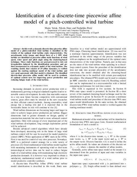 Pdf Identification Of A Discrete Time Piecewise Affine Model Of A Pitch Controlled Wind Turbine