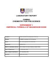 CHM LAB REPORT EXPERIMENT FARAH SYAFFIYAH Pdf LABORATORY REPORT CHM CHEMISTRY FOR PRE