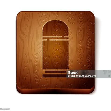 흰색 배경에 격리 된 갈색 카트리지 아이콘입니다 산탄총 사냥 총기 카트리지 사냥 소총 총알 아이콘 나무 사각형 버튼입니다 벡터 일러스트레이션 구경에 대한 스톡 벡터 아트 및