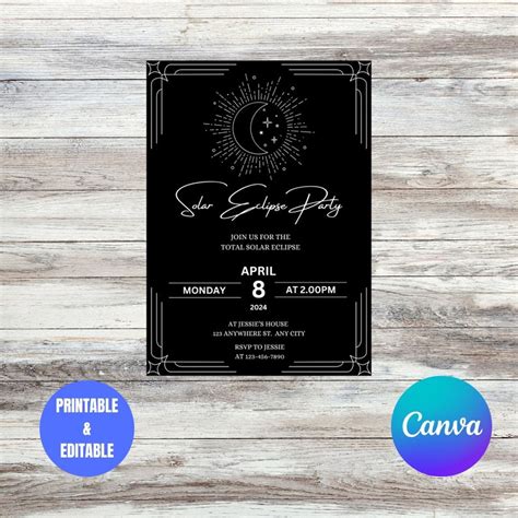 Editable Solar Eclipse Party Invitation Printable Editable Template In