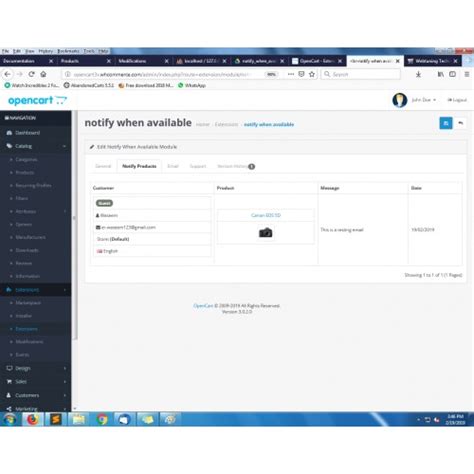OpenCart Notify When Product In Stock