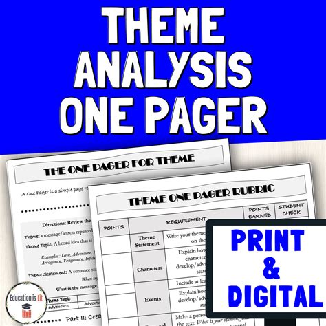 One Pager Assignment For Theme Analysis Education Is Lit