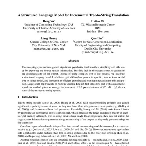 A Structured Language Model For Incremental Tree To String Translation