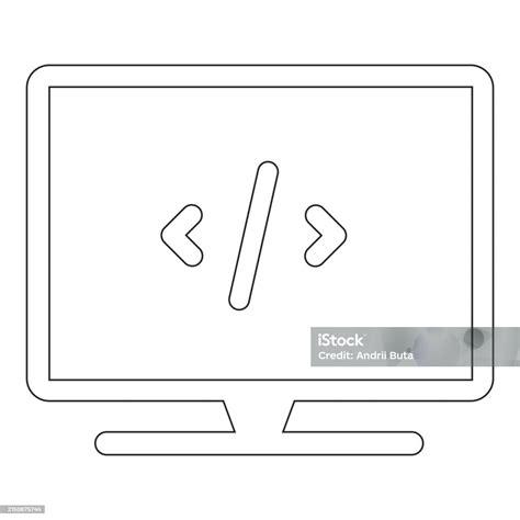 Coding Screen With Arrows And Pause Icon On Monitor Stock Illustration