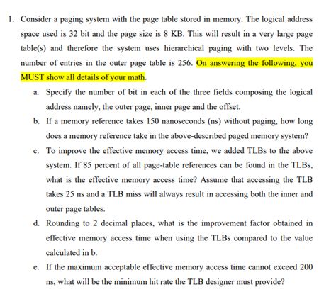 Solved 1 Consider A Paging System With The Page Table