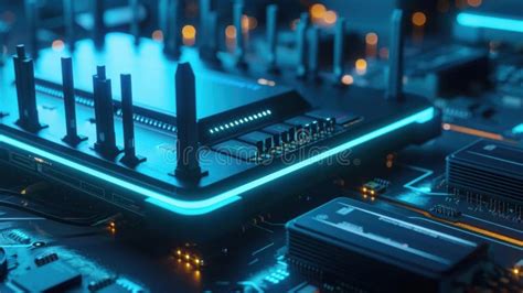 Innovative Server Unit With Neon Lights Illuminating Circuit Board