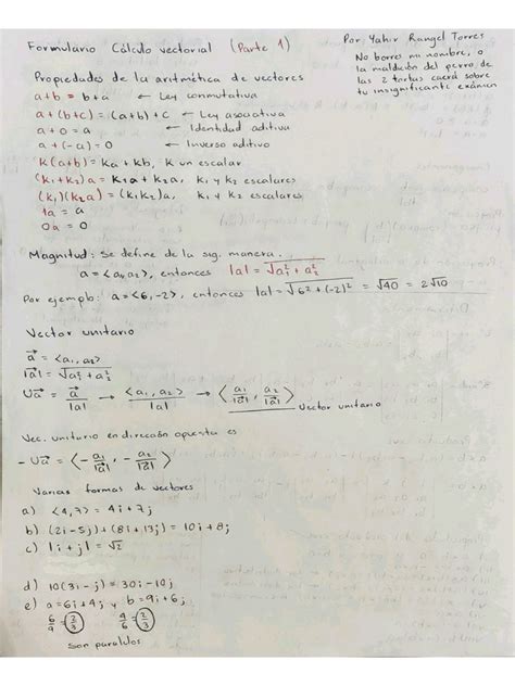 Formulario Cálculo Vectorial Pdf