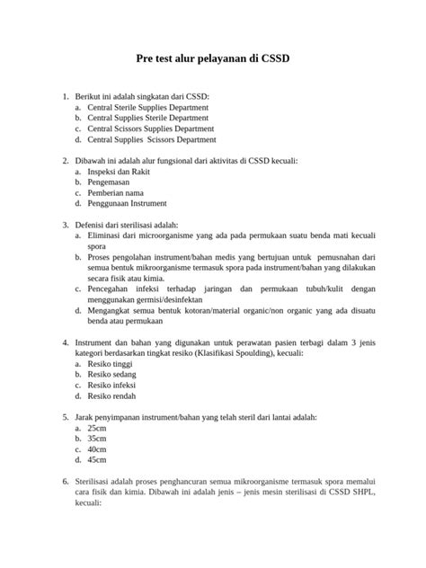 Soal Pre Test Cssd Pdf