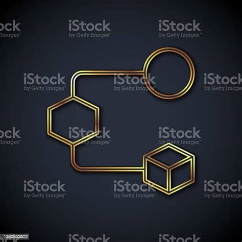 검은색 배경에 격리된 골드 라인 이소메트릭 큐브 아이콘입니다 기하학적 큐브 솔리드 아이콘입니다 3d 정사각형 기호입니다 상자 기호입니다 벡터 0명에 대한 스톡 벡터 아트 및