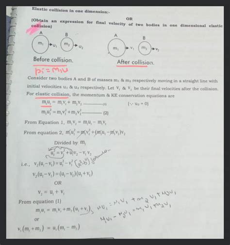 Elastic Collision In One Dimension Or Obtain An Expression For Final V