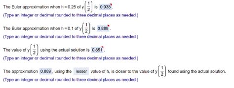 Solved The Euler Approximation When H025 Of Y21 Is Type