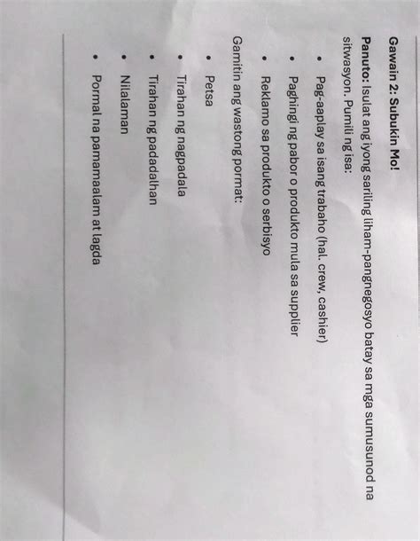 Gawain Subukin Mo Panuto Isulat Ang StudyX