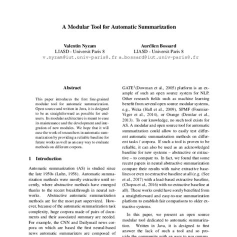 A Modular Tool For Automatic Summarization Acl Anthology