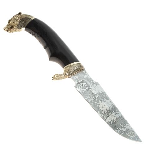 Нож Ирбис-2 с лапой гардой и головой волка, сталь Х12МФ, рукоять граб ...